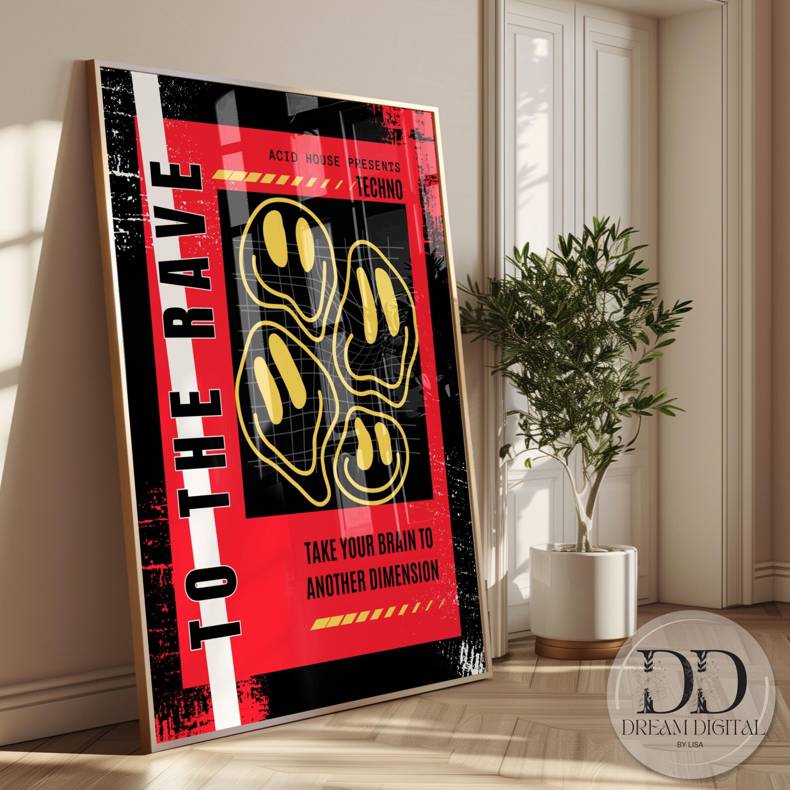 1990s Rave Poster to the Rave Techno Dance Print 90s Acid House Poster ...