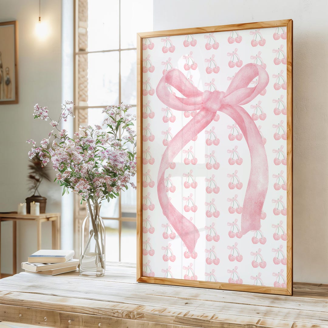 Coquette Trendy Pink Bows Printable Wall Art Soft Pink Girly Print ...