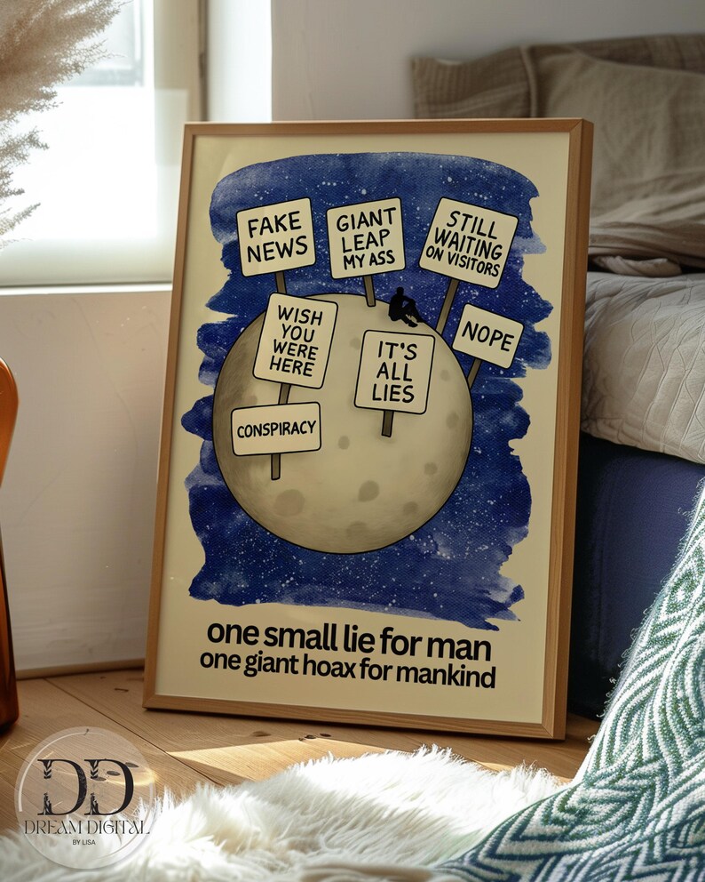 Moon Landing Hoax Poster – Conspiracy Theory Space Print – Fake Moon ...