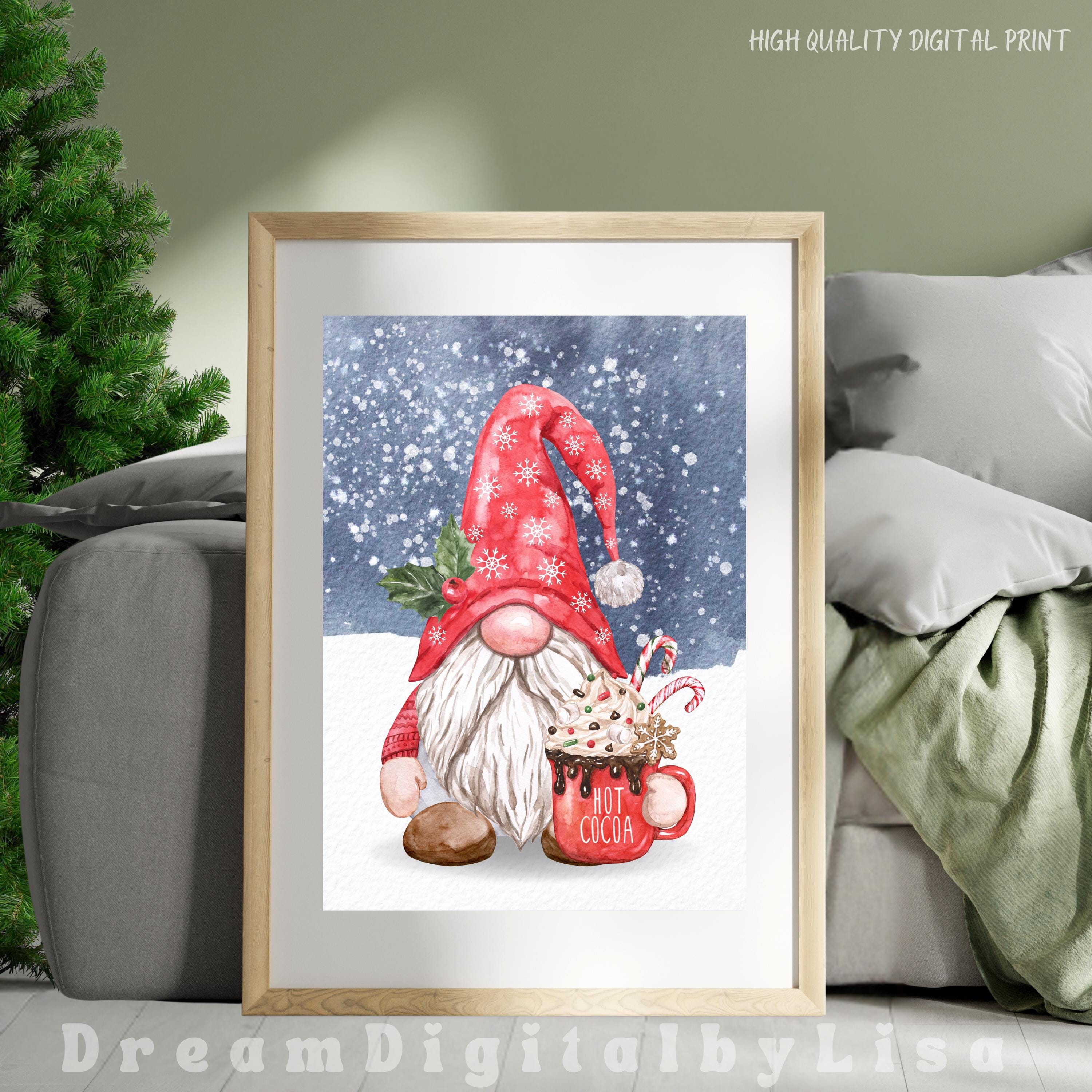 Christmas Gnome Print Gonk Christmas Watercolour Wall Art Gonk Gifts ...