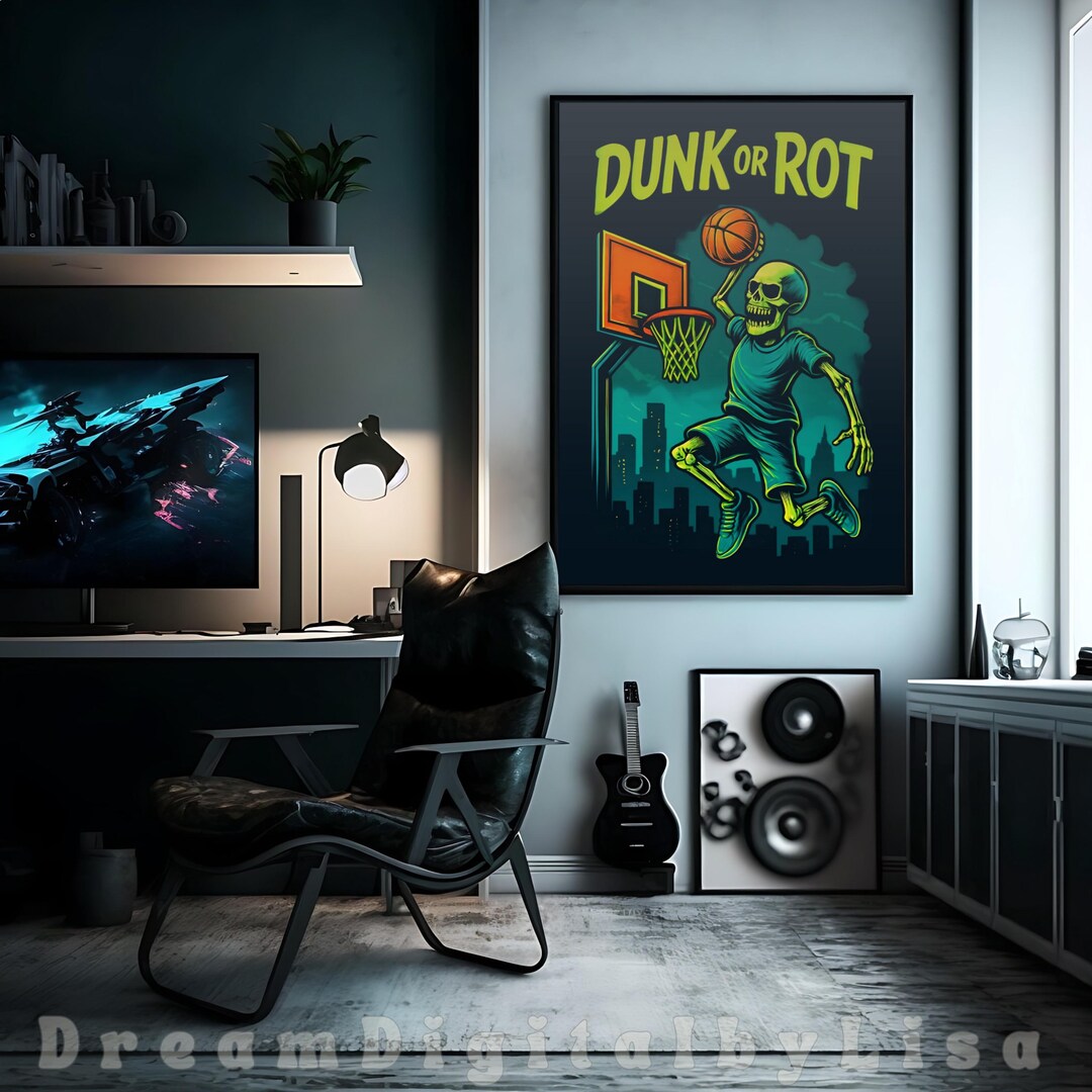 Printable Skeleton Basketball Poster, Slam Dunk, Cool Dorm Decor, Gifts ...