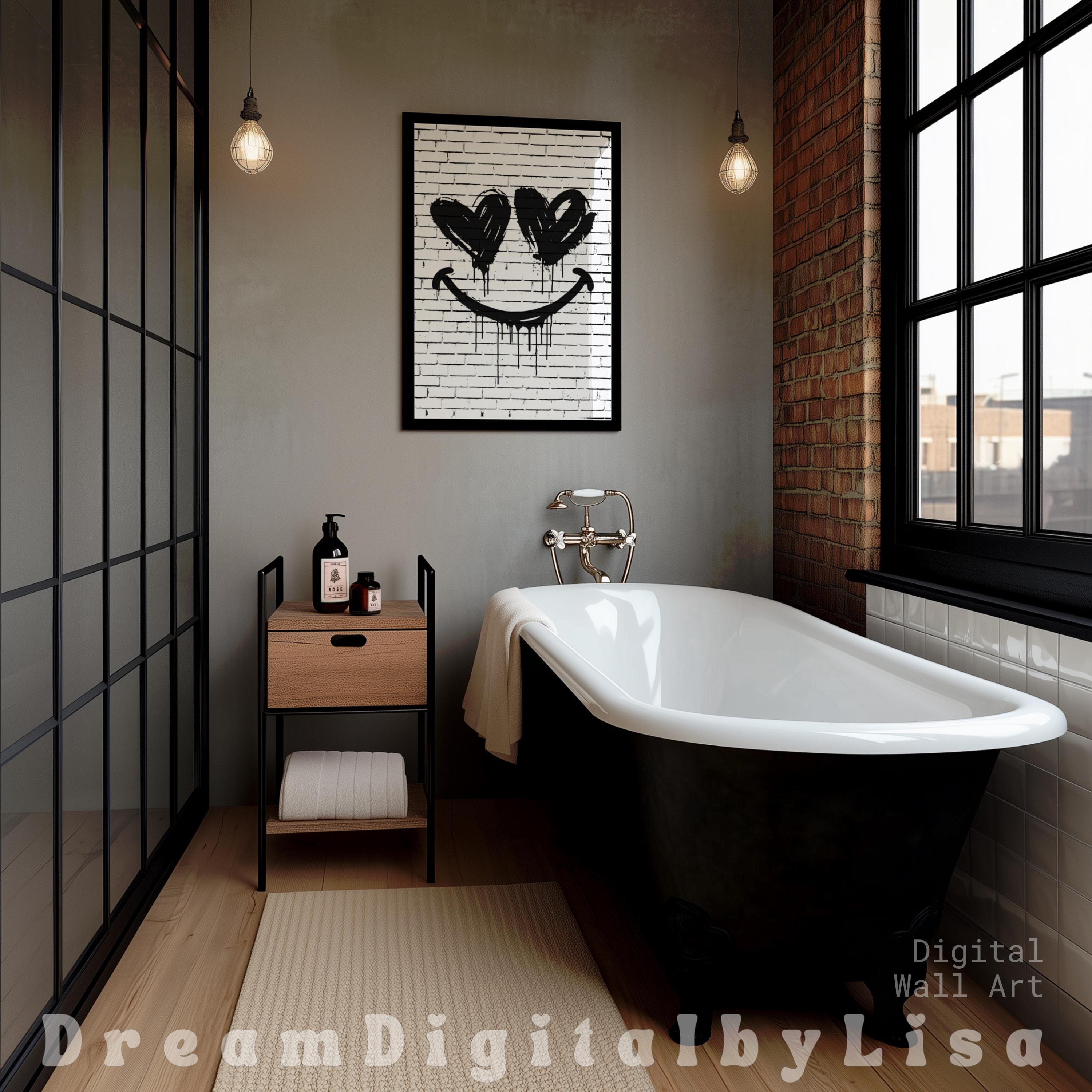 Black and White Graffiti Smiley Face Digital Print Urban Street Art ...