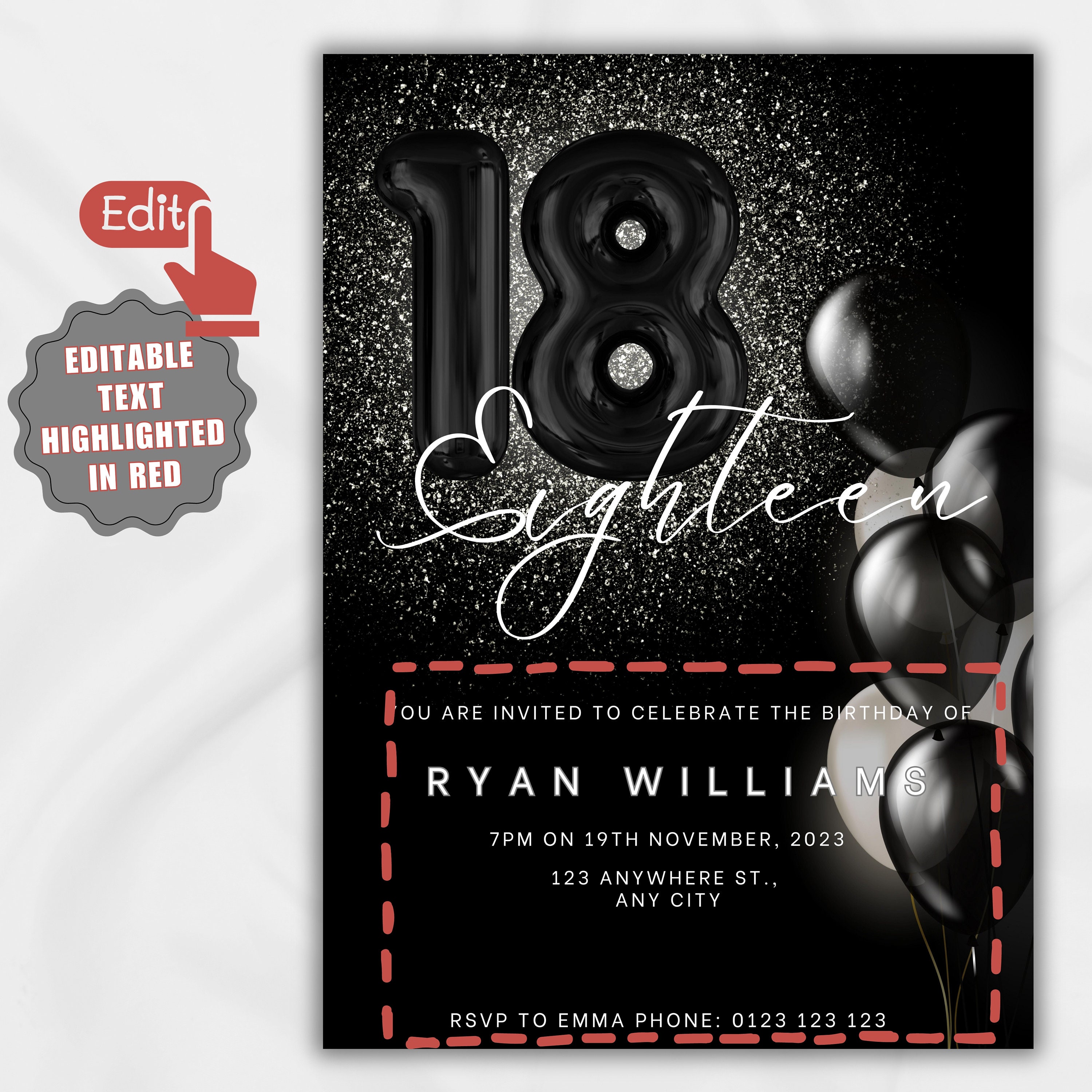 18th Birthday Invitation Editable Unisex 18th Party - Etsy
