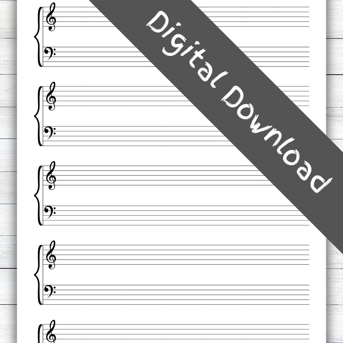 PRINTABLE Blank Sheet Music for A4/US Letter, Piano Staff Paper, Blank ...
