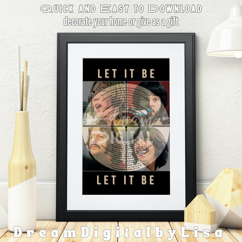 Let It Be Print, the Beatles Lyrics Poster, Digital Design, the Beatles ...