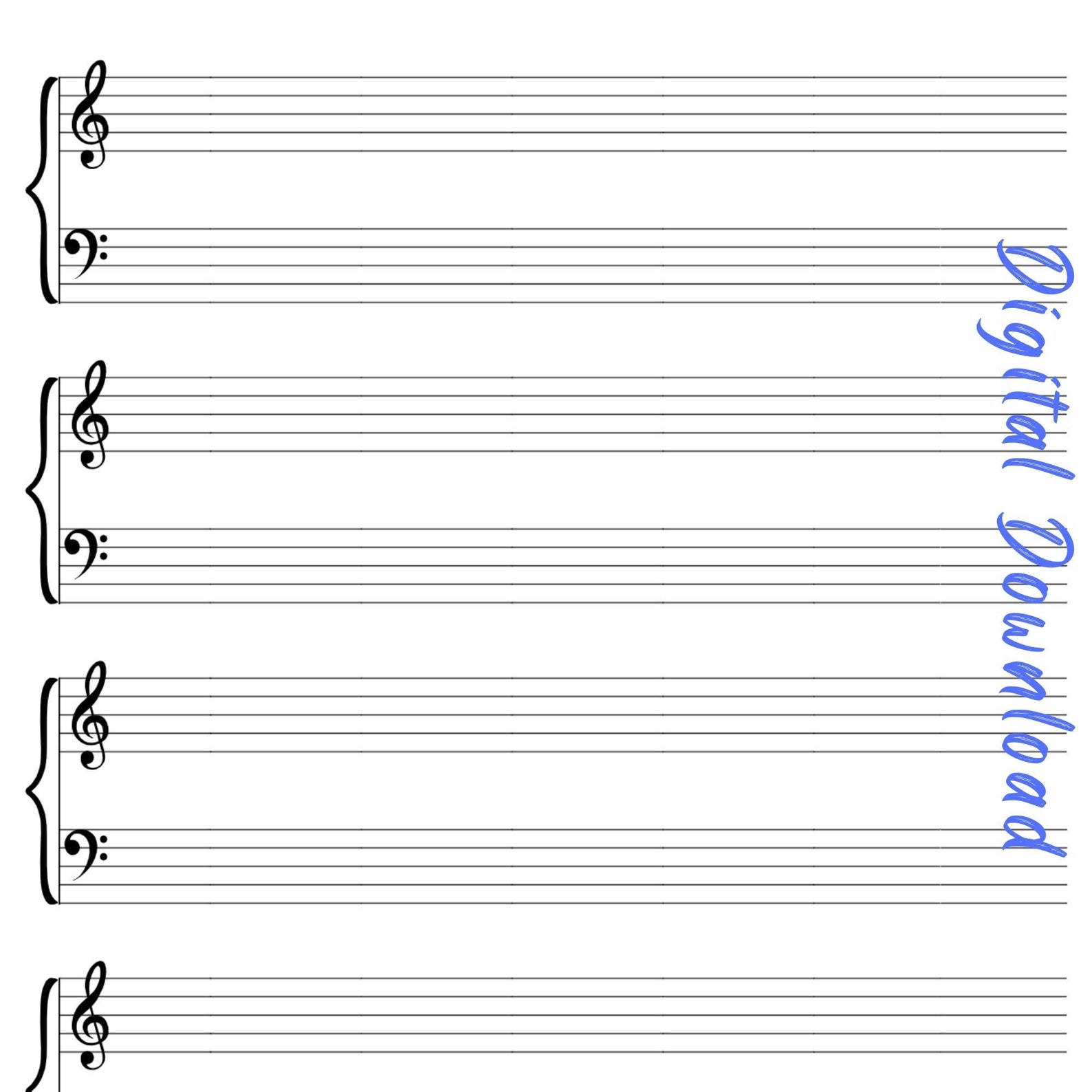 PRINTABLE Blank Sheet Music for A4/US Letter, Piano Staff Paper, Blank ...