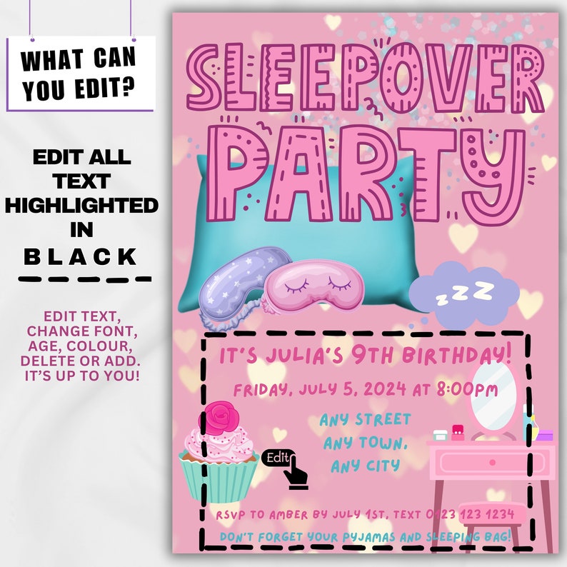 Sleepover Birthday Invitation Template Slumber Party Pyjama Party Any ...