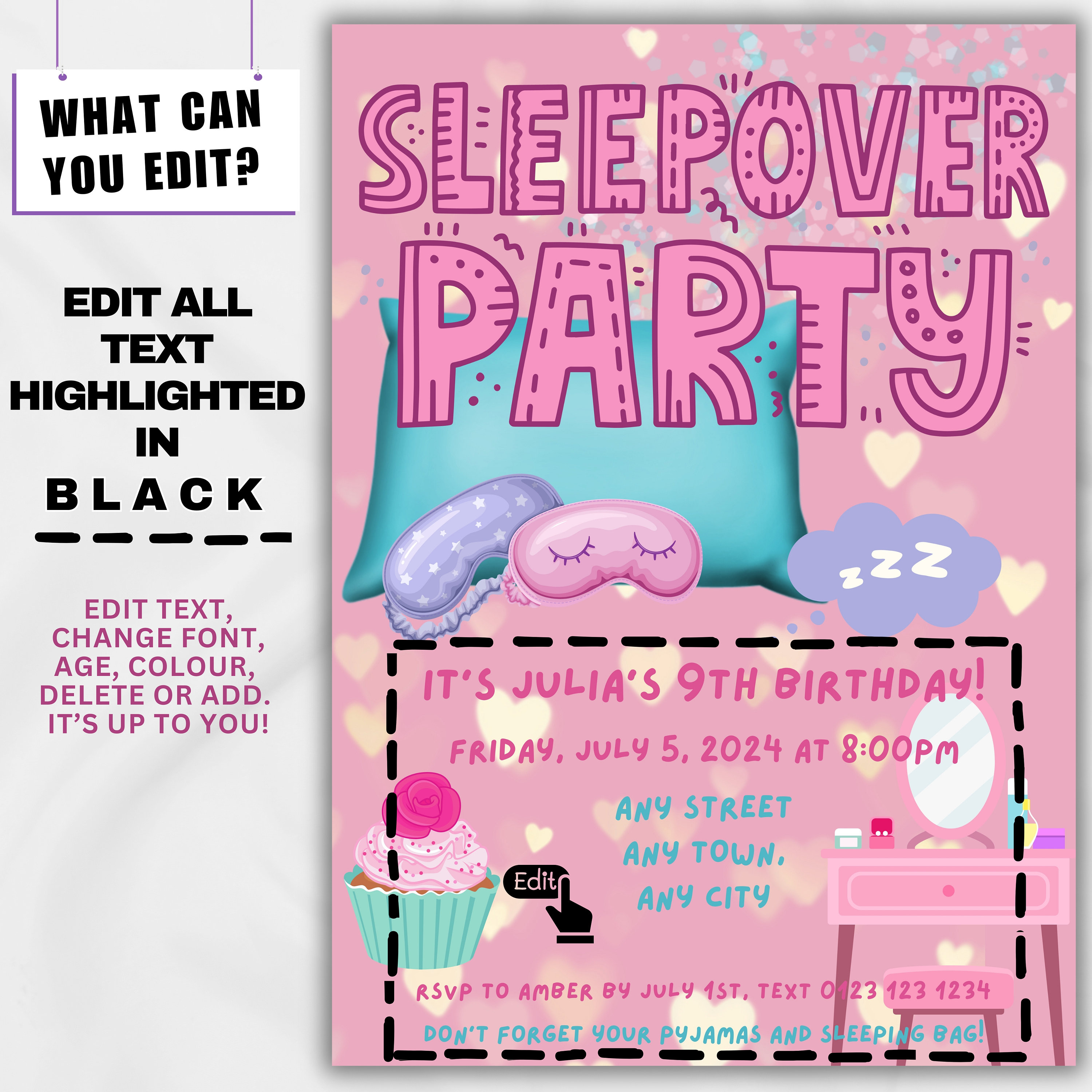 Sleepover Birthday Invitation Template Slumber Party Pyjama Party Any ...