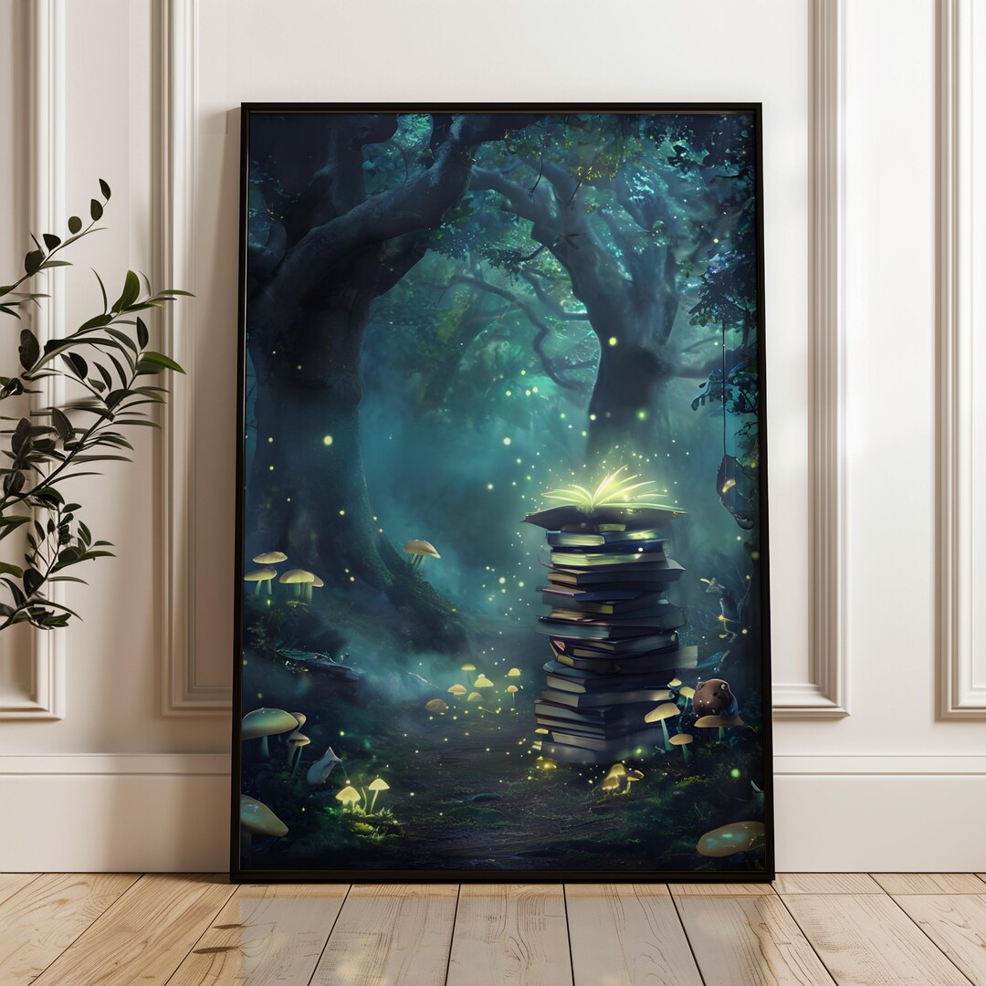 Enchanted Forest Fantasy Book Wall Decor Print Reading Nook Magical ...