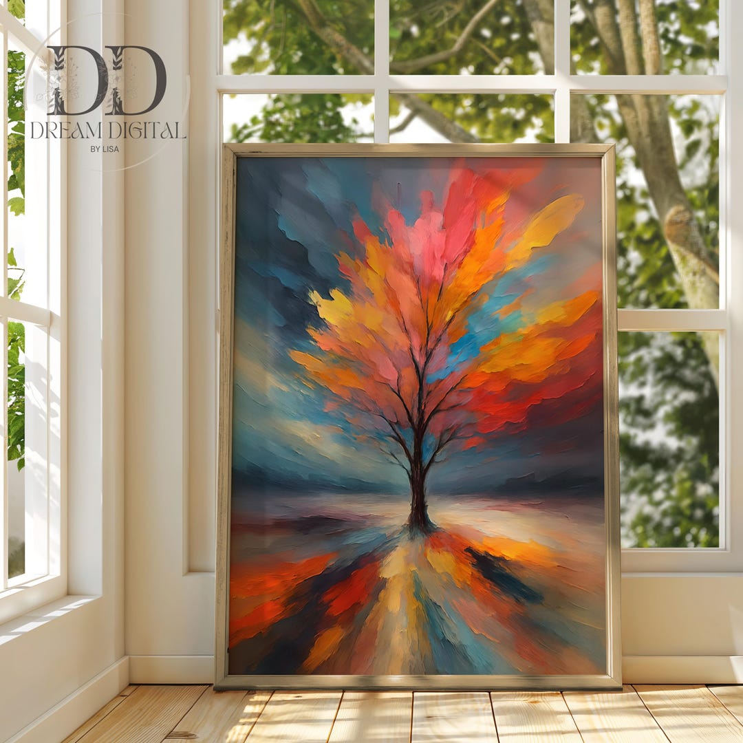 Digital Expressionist Oil Painting Colourful Abstract Tree Print ...