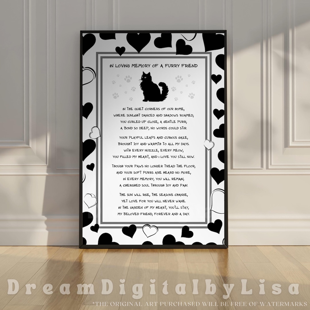Cat Loss Poem Pet Loss Memorial Gift Remembrance Gift Pet Sympathy ...