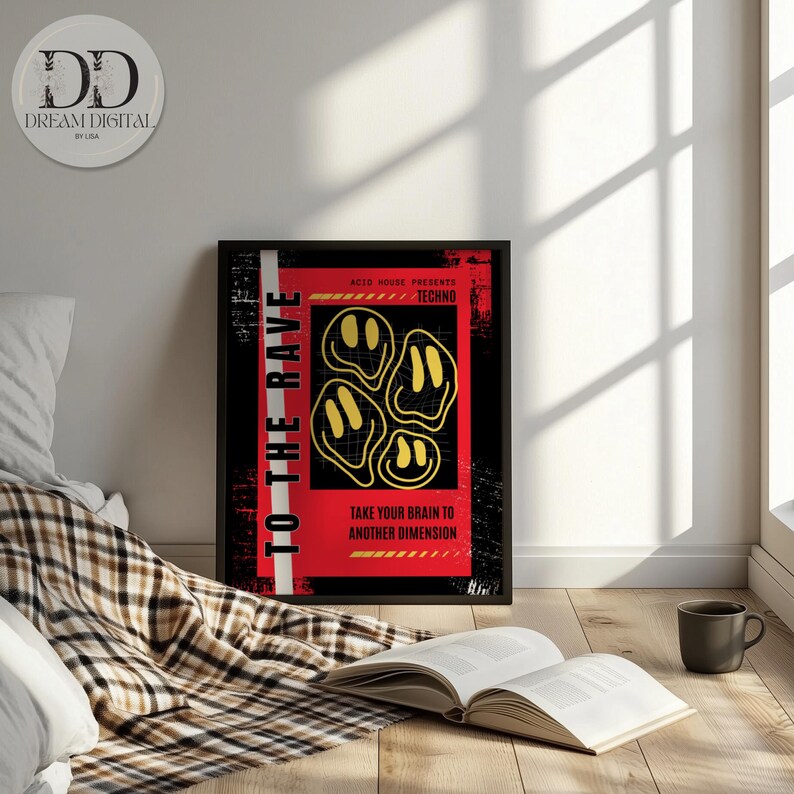 1990s Rave Poster to the Rave Techno Dance Print 90s Acid House Poster ...
