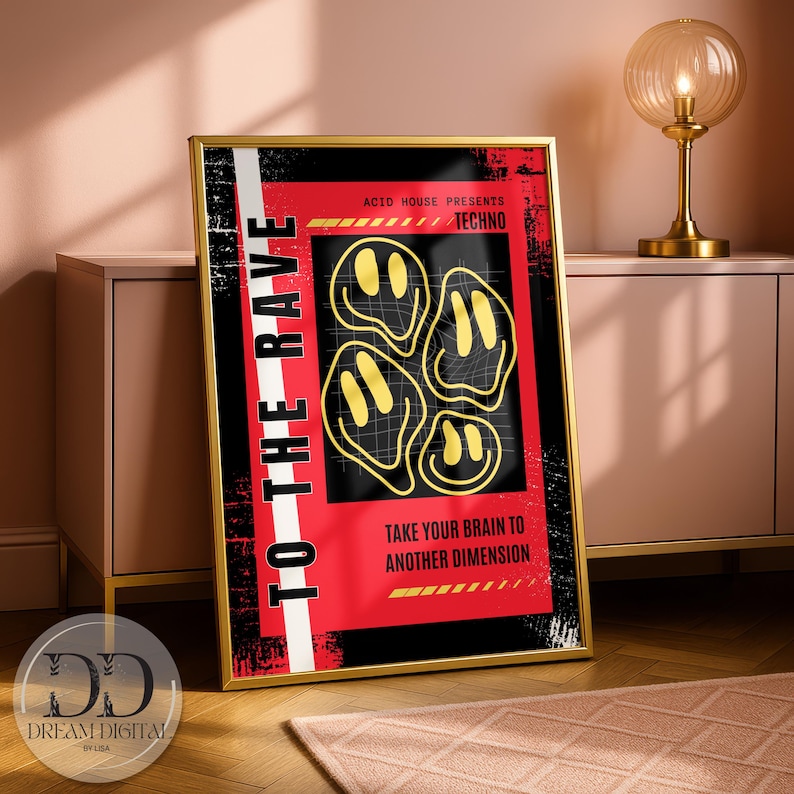 1990s Rave Poster to the Rave Techno Dance Print 90s Acid House Poster ...