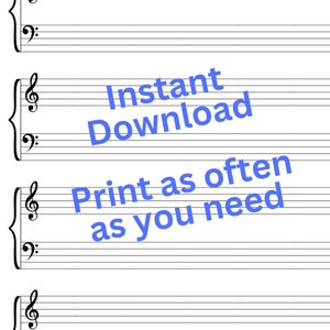 PRINTABLE Blank Sheet Music for A4/US Letter, Piano Staff Paper, Blank ...