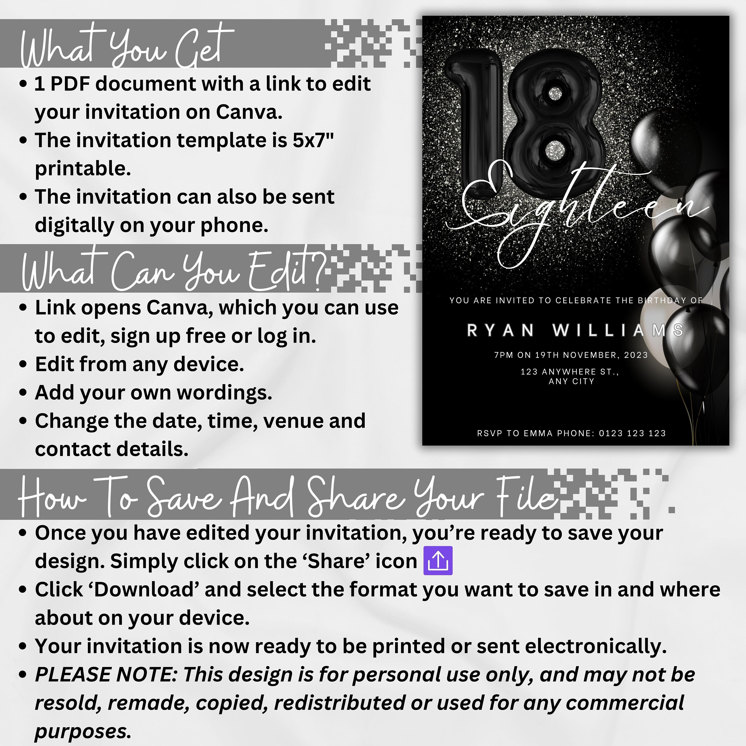 18th Birthday Invitation Editable Unisex 18th Party - Etsy