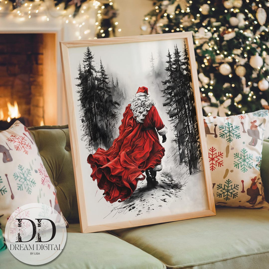 Scandinavian Father Christmas Santa Wall Art Print Moody Modern Santa ...
