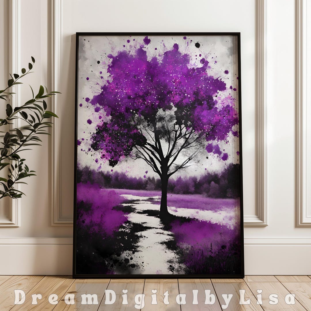 Purple Paint Splatter Tree Wall Art Purple Forest Tree Meadow Nature ...