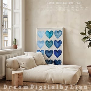 Shades of Blue Love Hearts Wall Art Watercolour Digital Art Blue Art ...