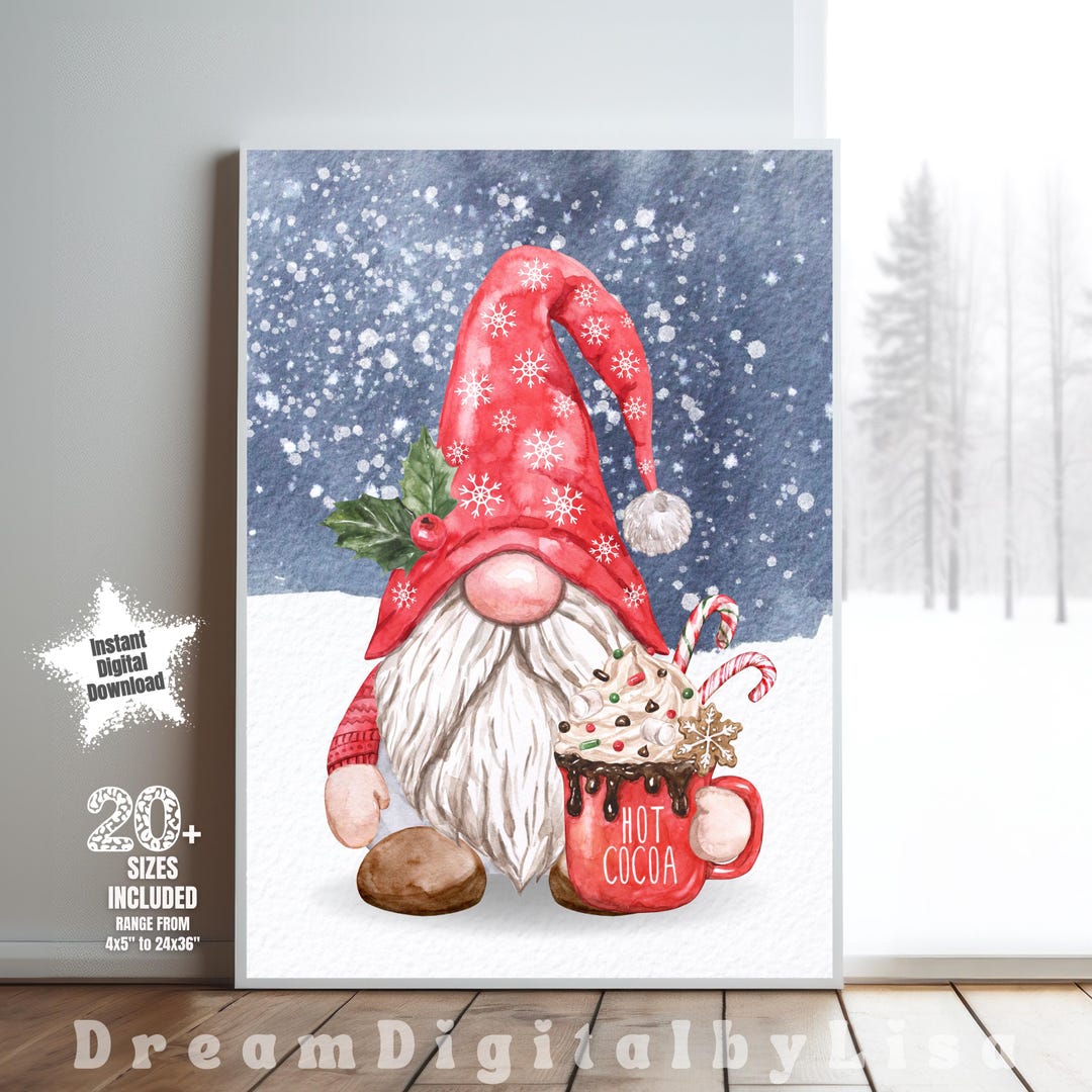 Christmas Gnome Print Gonk Christmas Watercolour Wall Art Gonk Gifts ...