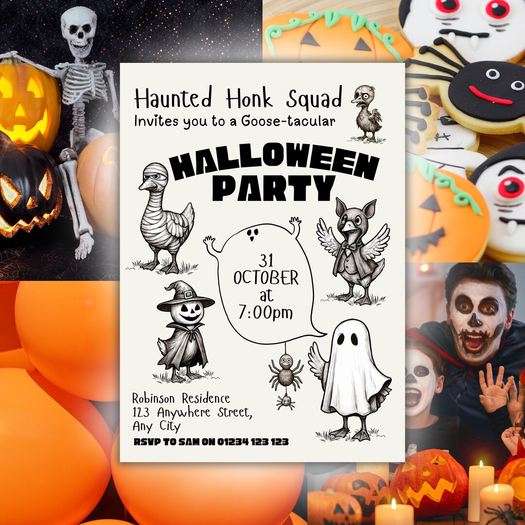 Silly Goose Halloween Invitation Canva Template Editable 5x7" Costume ...
