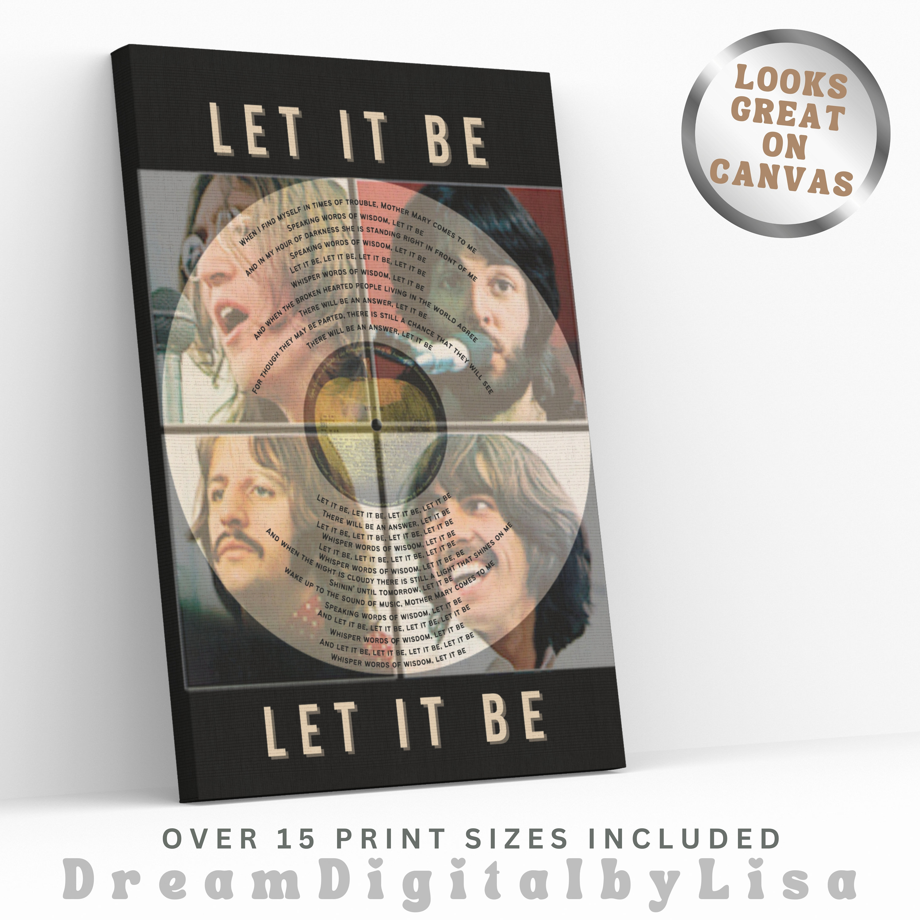 Let It Be Print, the Beatles Lyrics Poster, Digital Design, the Beatles ...