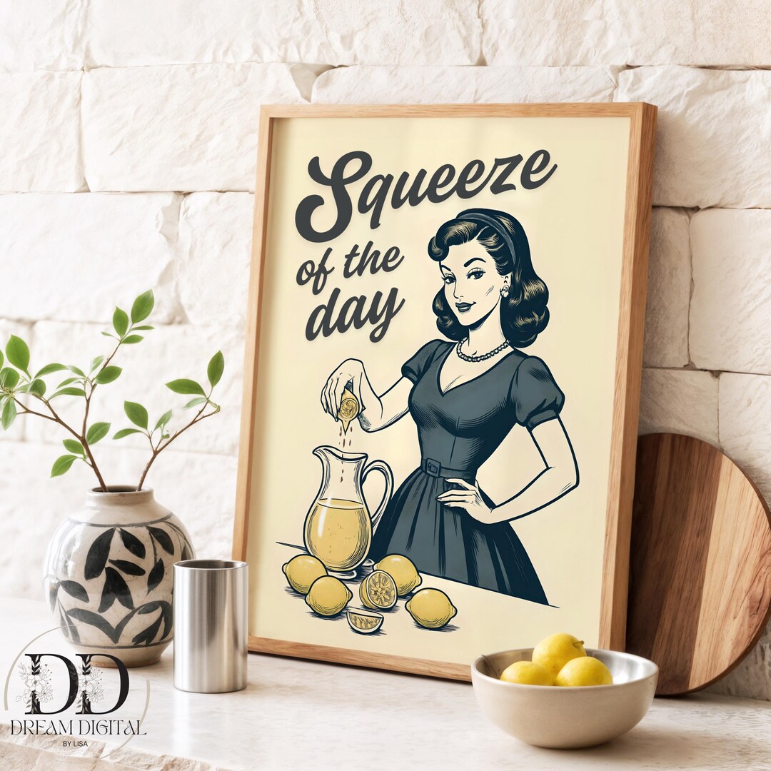 Mid Century Modern Lemon Kitchen Print 1950s Retro Housewife Art Lemon ...
