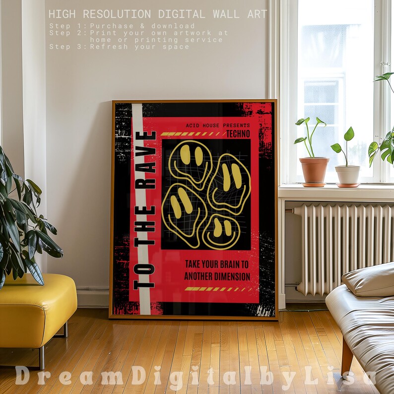 1990s Rave Poster to the Rave Techno Dance Print 90s Acid House Poster ...