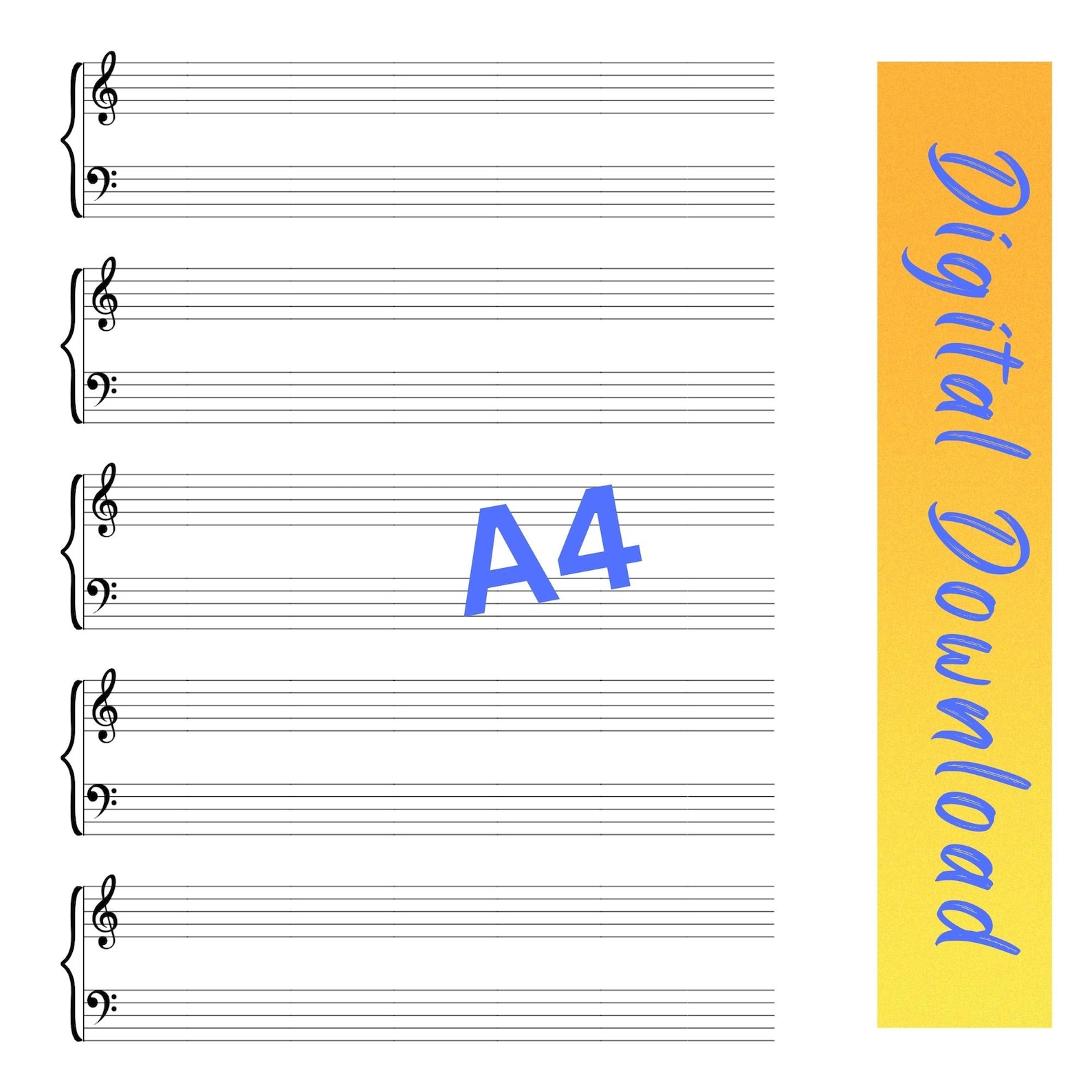 PRINTABLE Blank Sheet Music for A4/US Letter, Piano Staff Paper, Blank ...