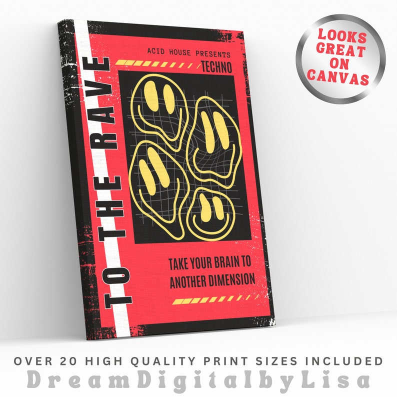 Rave Poster to the Rave Techno Dance Print 90s Acid House - Etsy