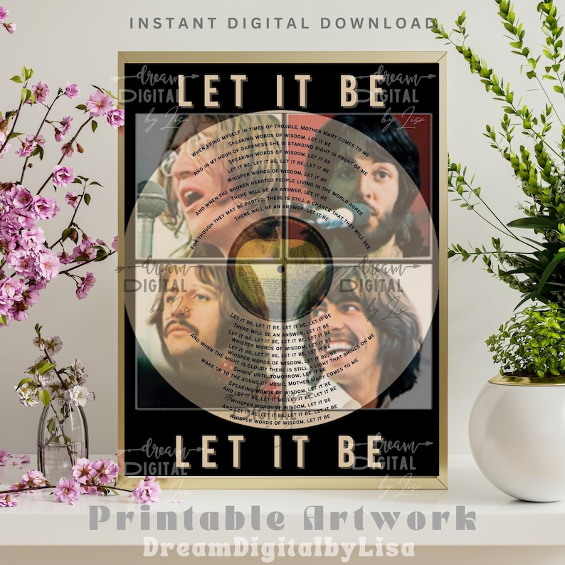Let It Be Print, the Beatles Lyrics Poster, Digital Design, the Beatles ...