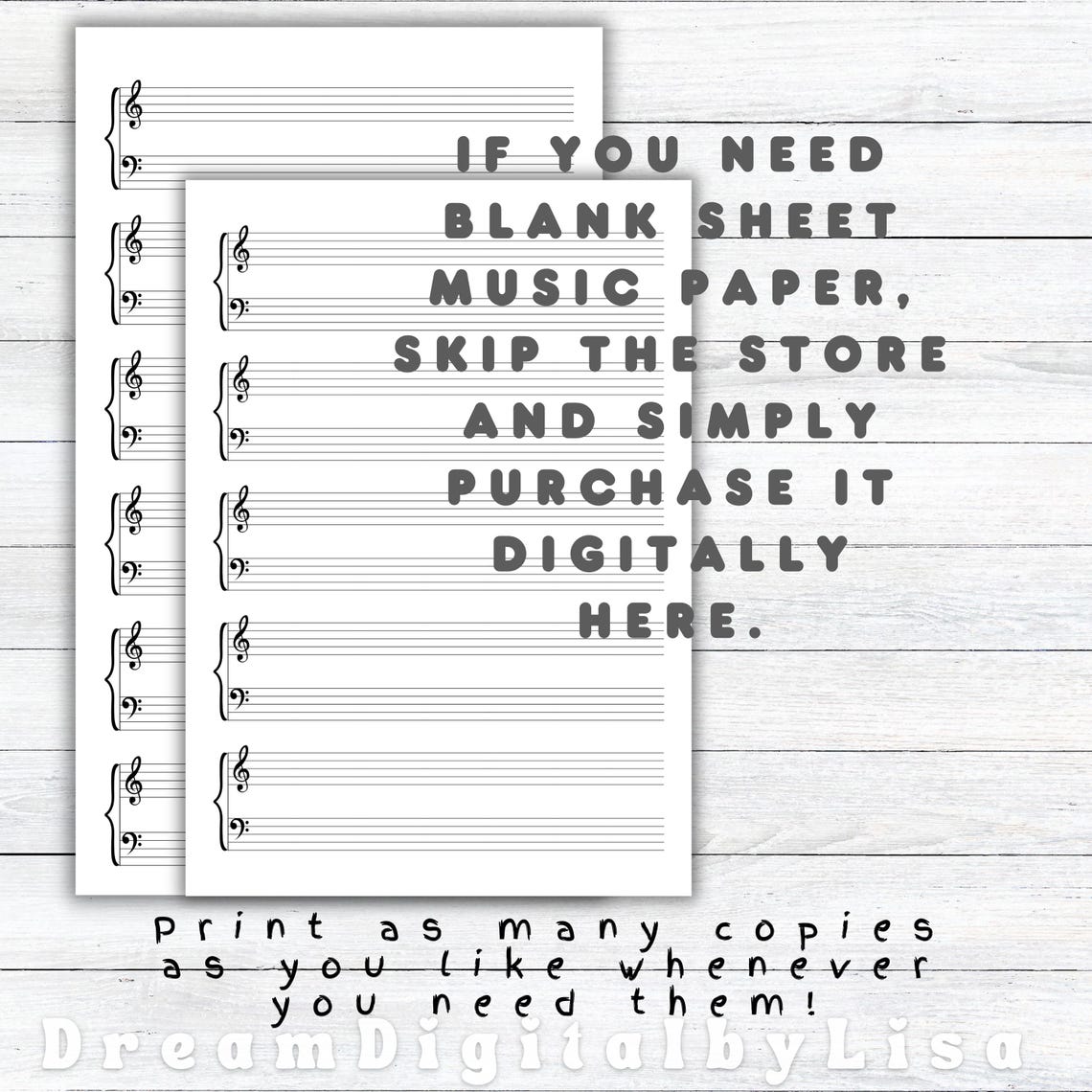 PRINTABLE Blank Sheet Music for A4/US Letter, Piano Staff Paper, Blank ...