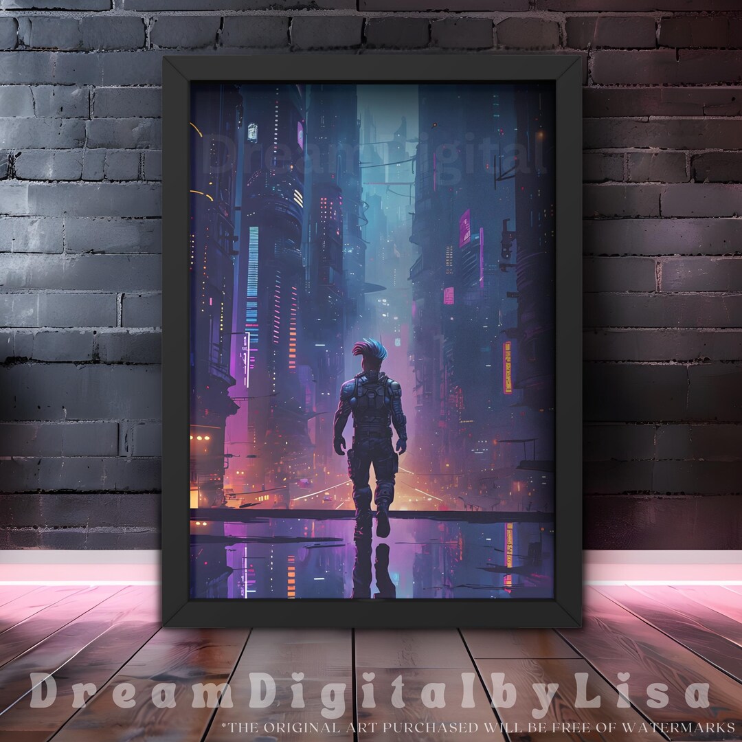 Cyberpunk Mercenary Edgerunner Poster Print Neon Cityscape DIGITAL ...