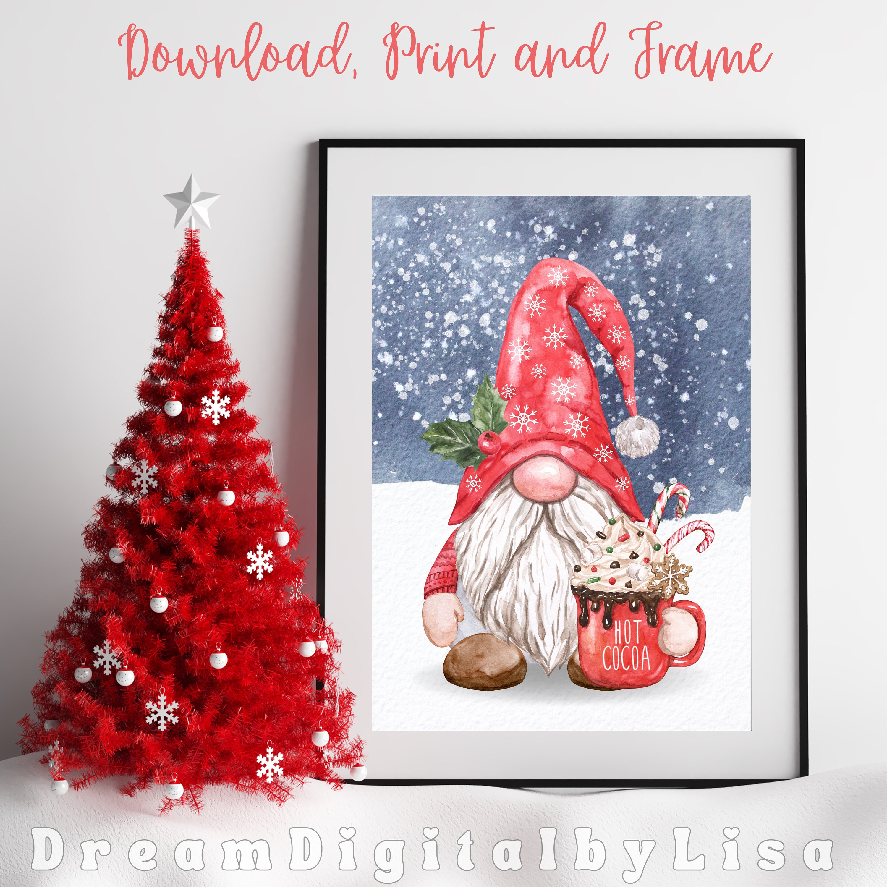 Christmas Gnome Print Gonk Christmas Watercolour Wall Art Gonk Gifts ...