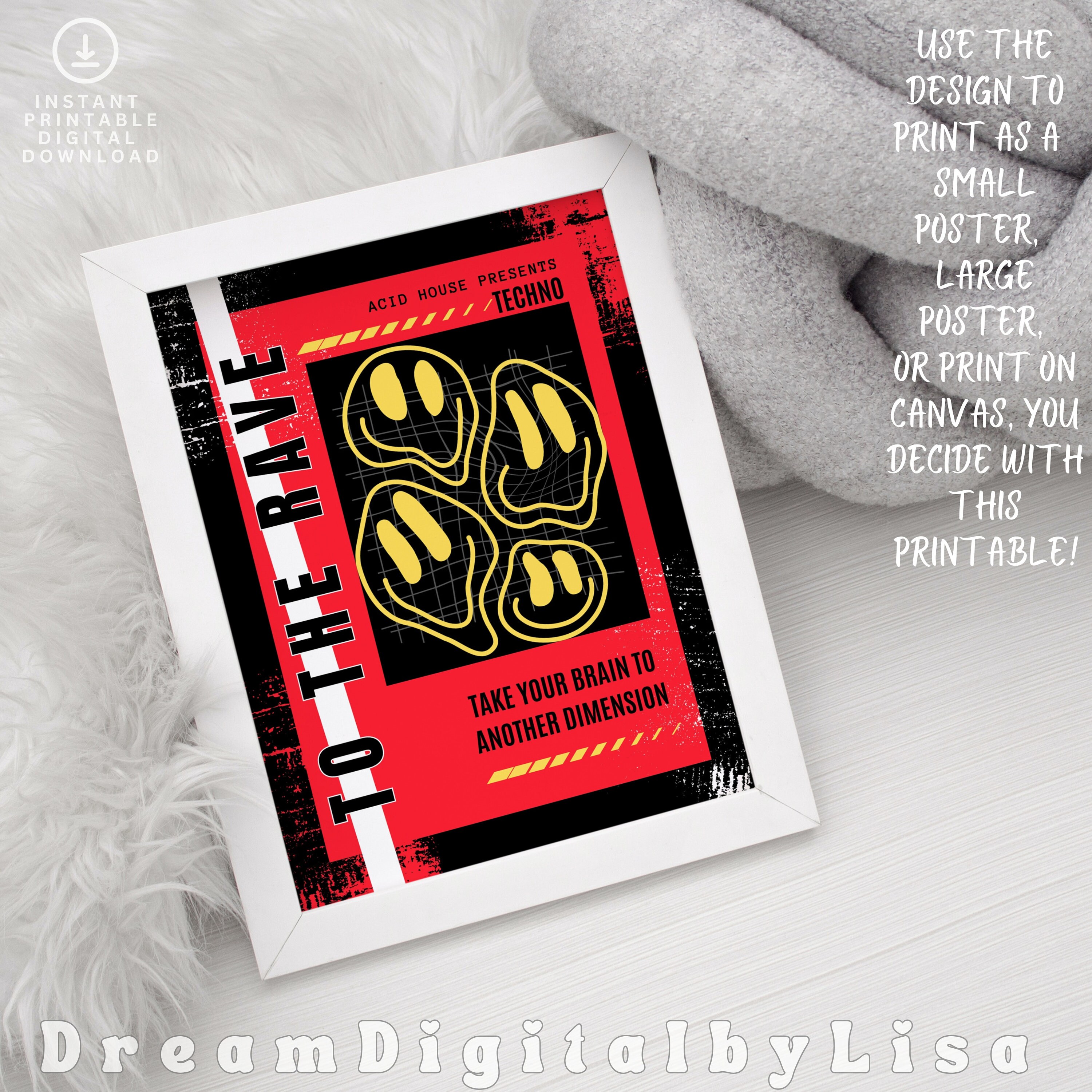 Rave Poster to the Rave Techno Dance Print 90s Acid House - Etsy