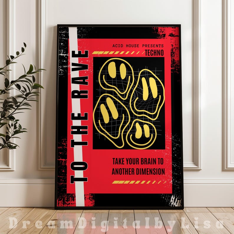 1990s Rave Poster to the Rave Techno Dance Print 90s Acid House Poster ...