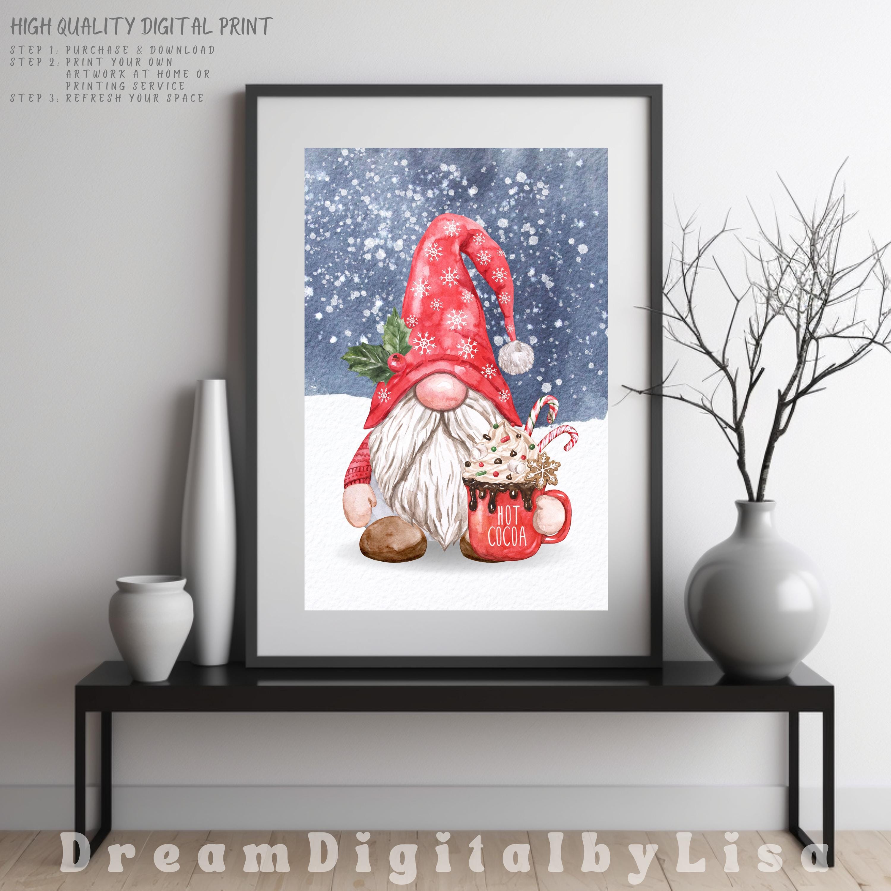 Christmas Gnome Print Gonk Christmas Watercolour Wall Art Gonk Gifts ...
