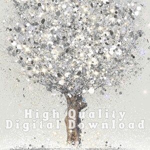 Winter Tree Art Silver Glitter Wall Art Xmas Wall Art Tree Abstract ...
