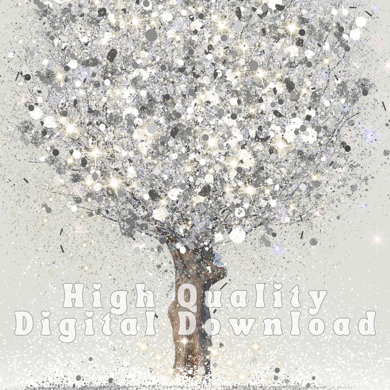Winter Tree Art Silver Glitter Wall Art Xmas Wall Art Tree Abstract ...