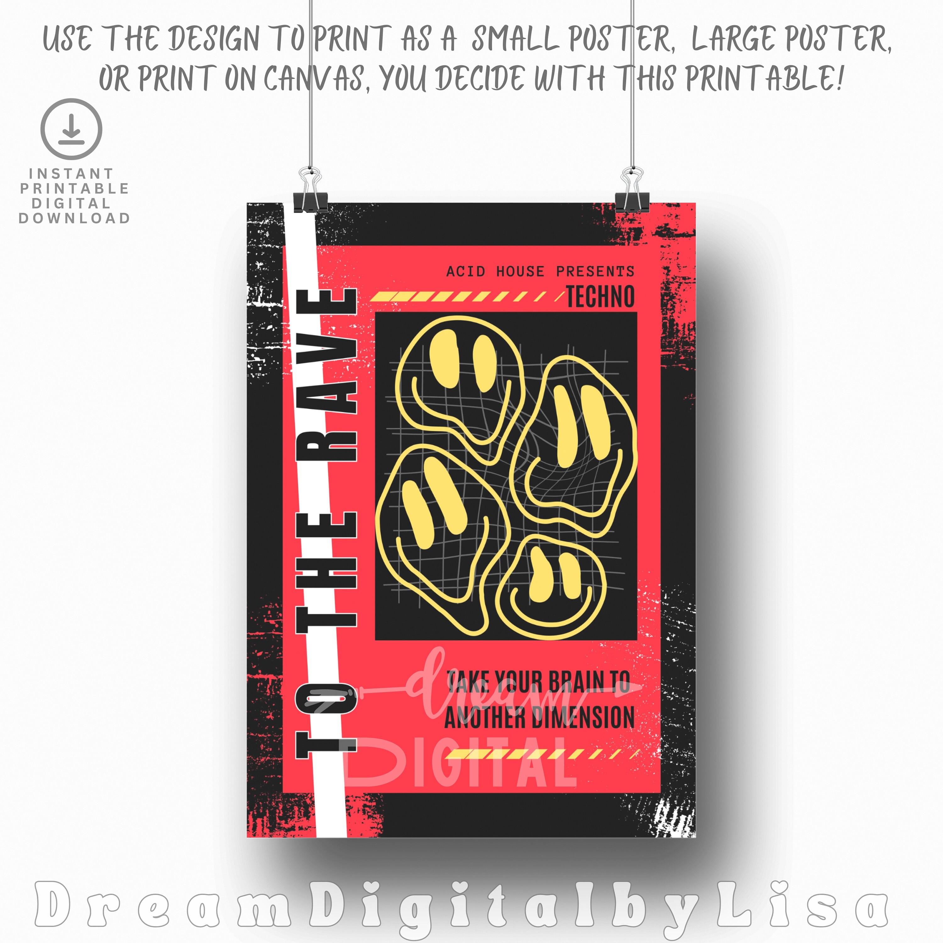 Rave Poster to the Rave Techno Dance Print 90s Acid House - Etsy