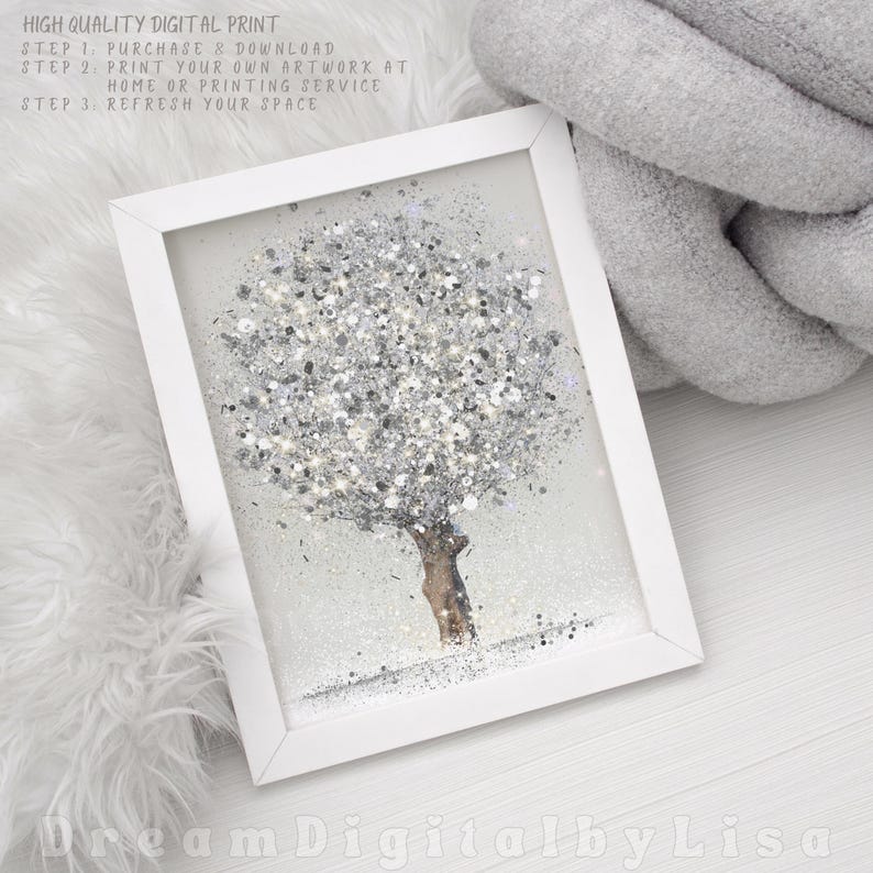 Winter Tree Art Silver Glitter Wall Art Xmas Wall Art Christmas ...