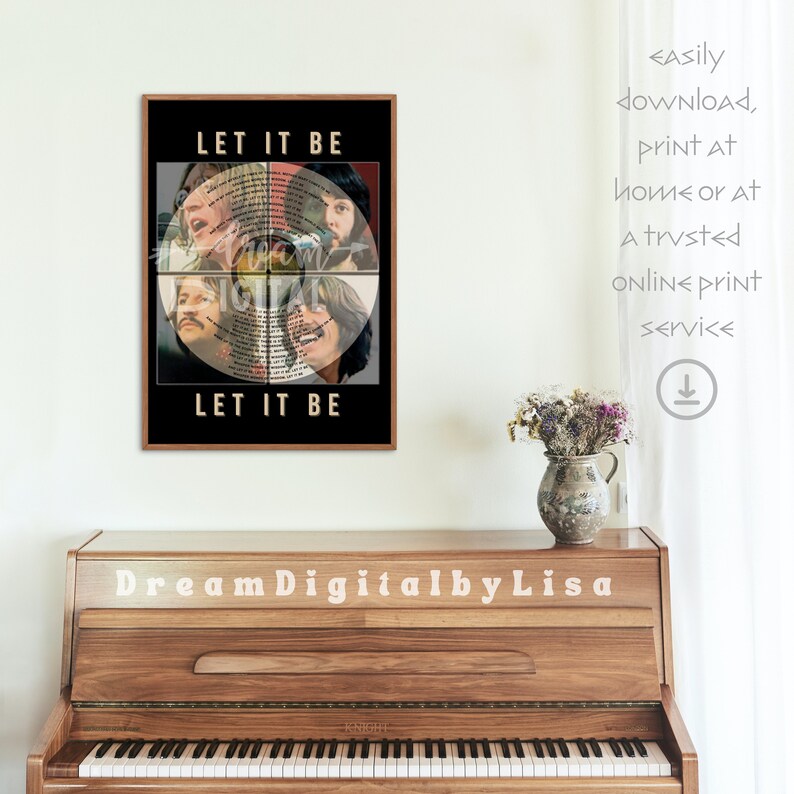 Let It Be Print, the Beatles Lyrics Poster, Digital Design, the Beatles ...