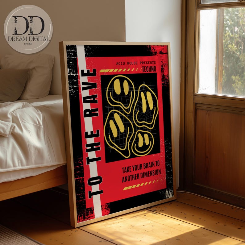 1990s Rave Poster to the Rave Techno Dance Print 90s Acid House Poster ...
