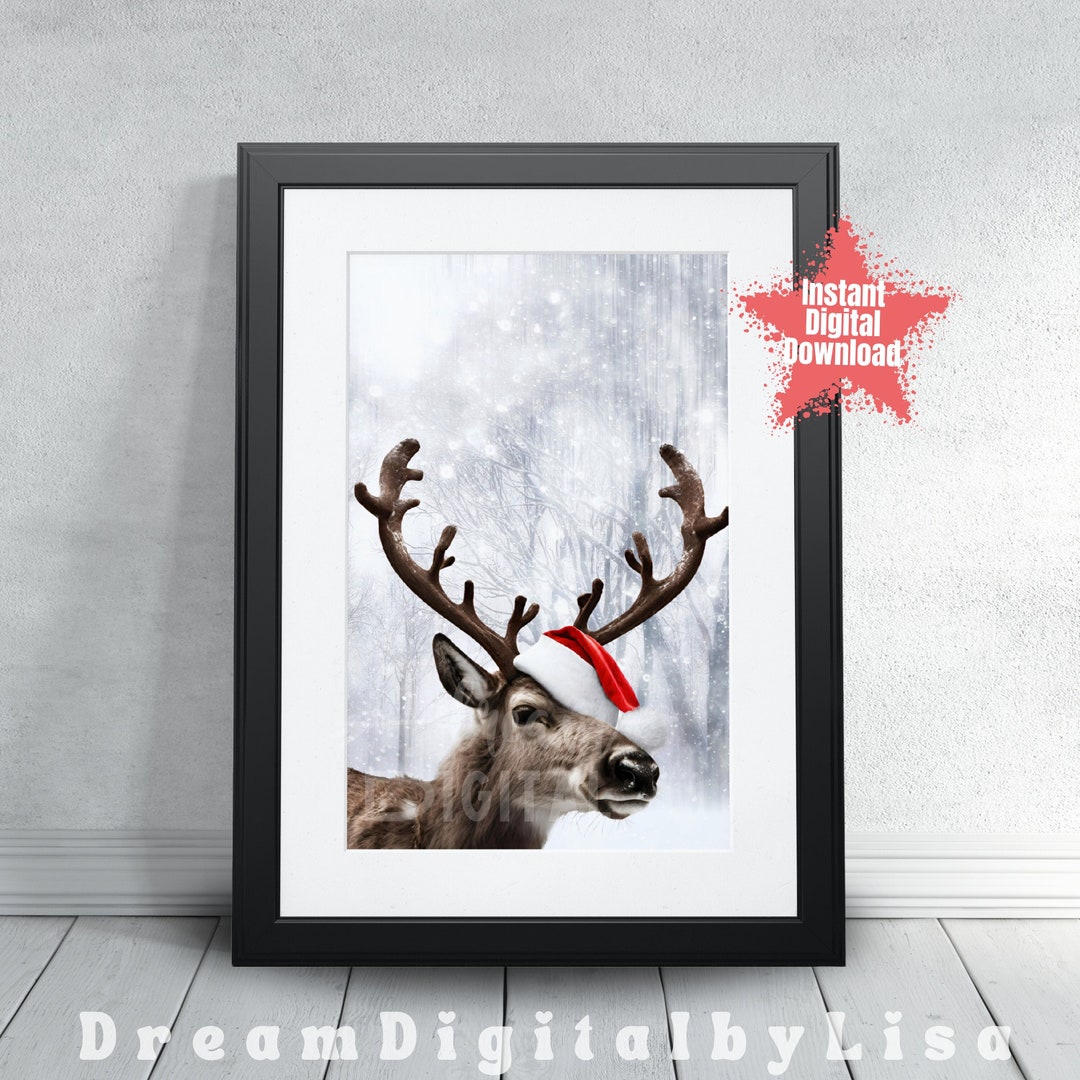 Reindeer Printable Christmas Reindeer Print Reindeer Santa - Etsy UK