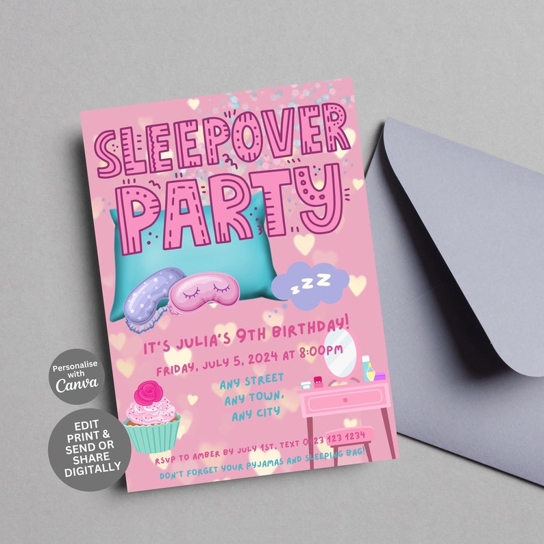 Sleepover Birthday Invitation Template Slumber Party Pyjama Party Any ...