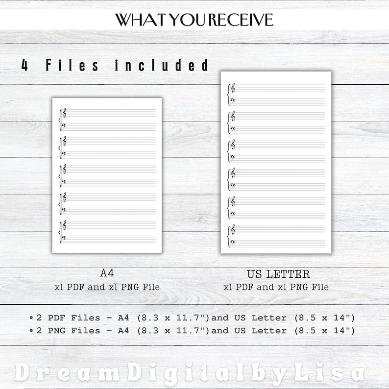 PRINTABLE Blank Sheet Music for A4/US Letter, Piano Staff Paper, Blank ...
