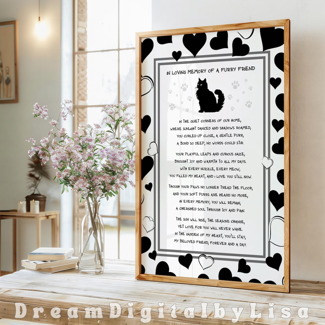 Cat Loss Poem Pet Loss Memorial Gift Remembrance Gift Pet Sympathy ...
