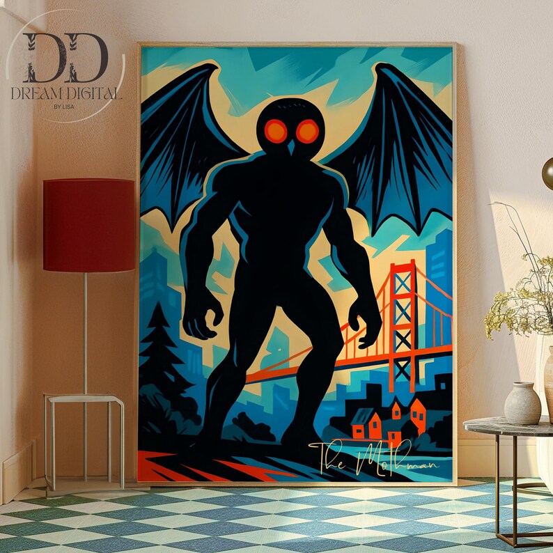 The Mothman Cryptid Folklore Poster, Retro Comic Book Style Halloween ...