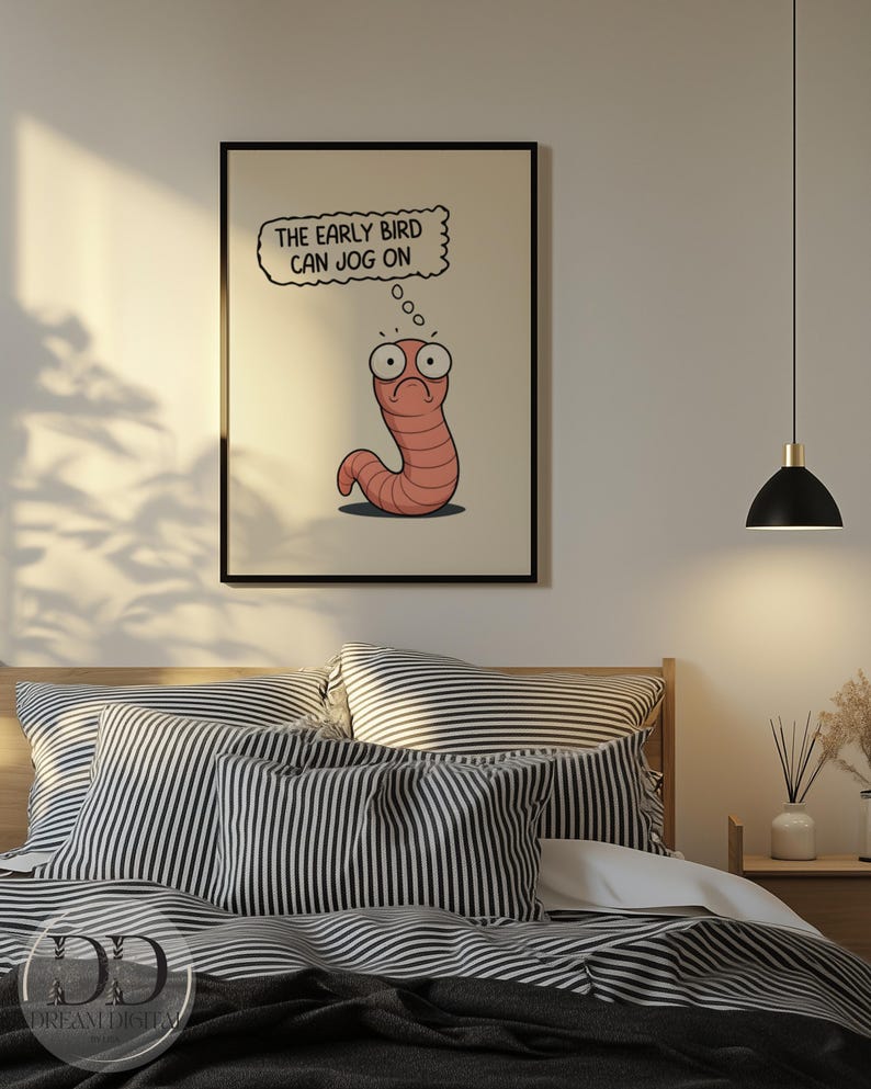 The Early Bird Can Jog on Print, Funny Bedroom Guest Room Wall Art ...