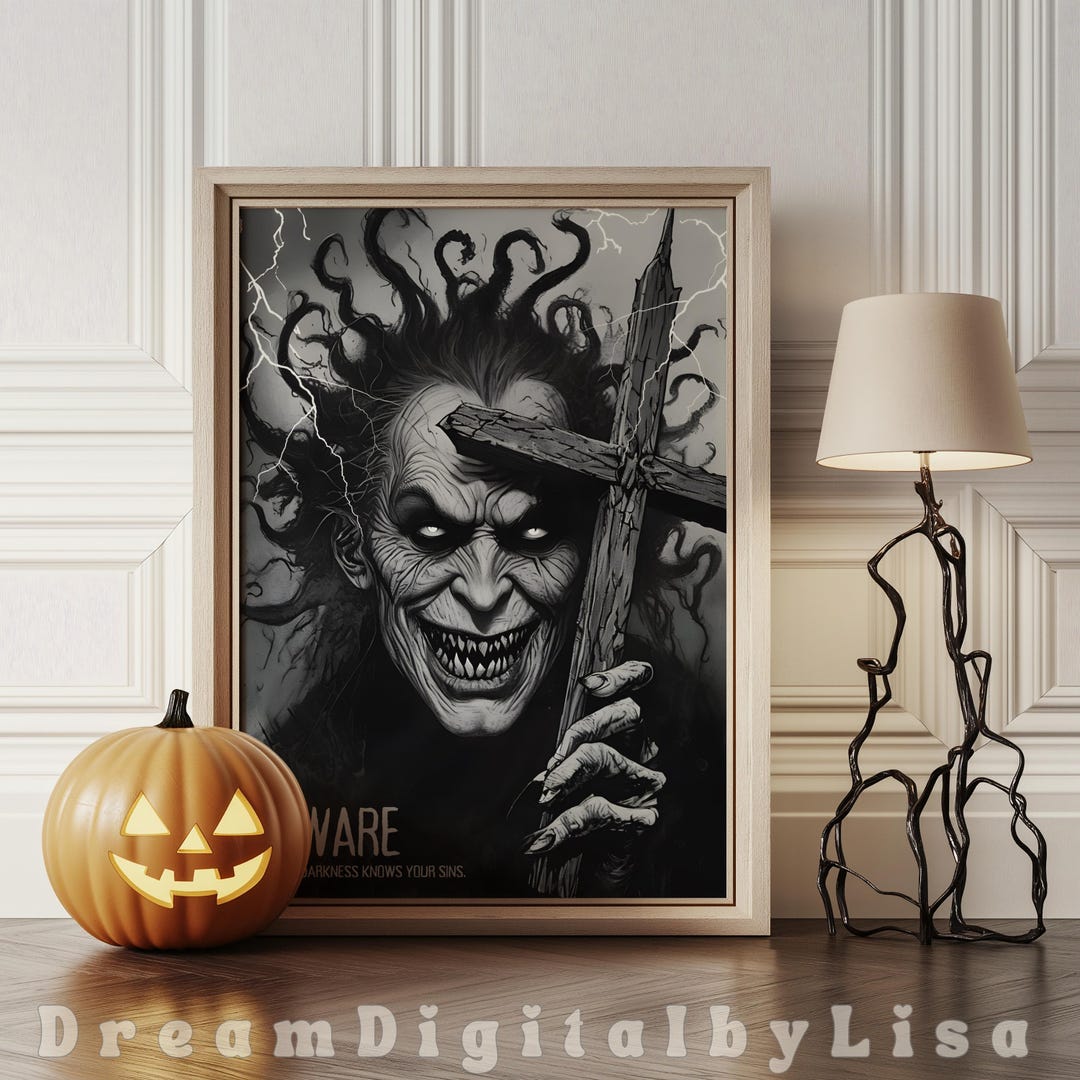 Scary Priest Halloween Downloadable Print Crucifix Wall Art Dark ...