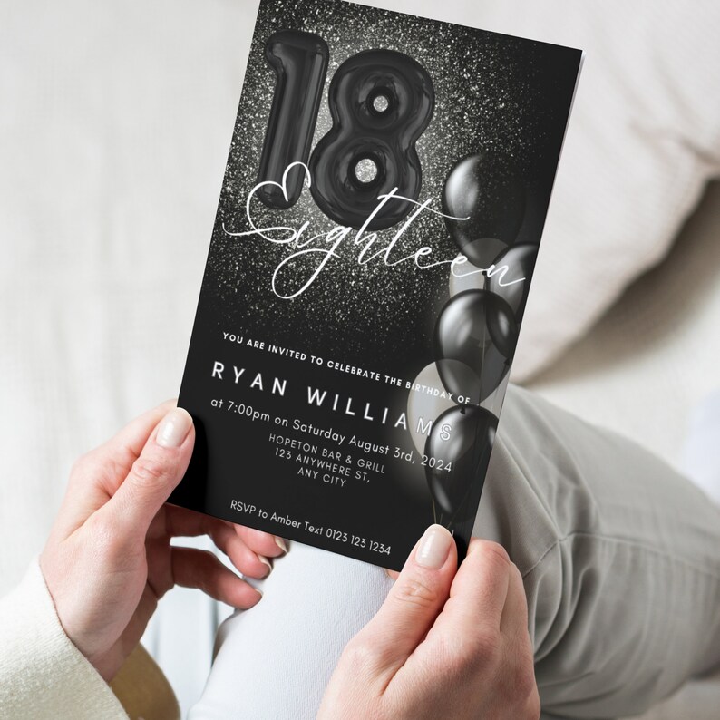 18th Birthday Invitation Editable, Unisex 18th Party Invitation ...